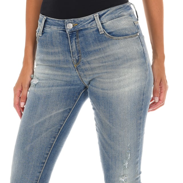 Pantalon Tejano Largo efecto gastado y roto 10DB50305 mujer